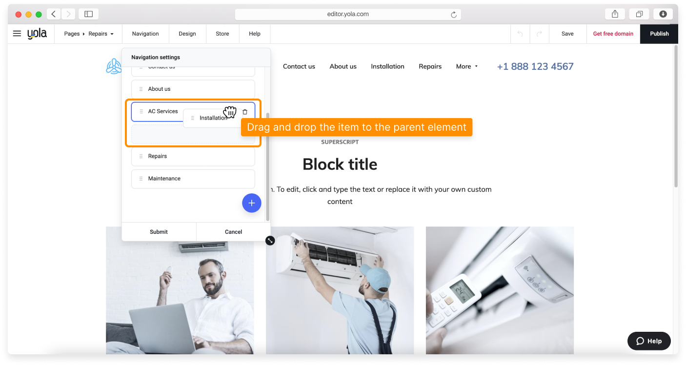 Creating a drop-down menu – Sitebuilder+