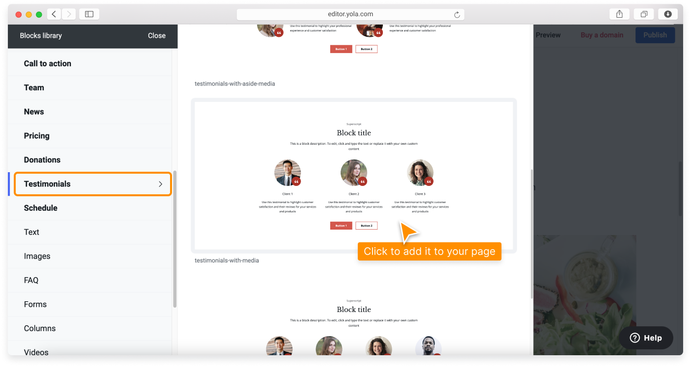 Testimonials block – Sitebuilder+