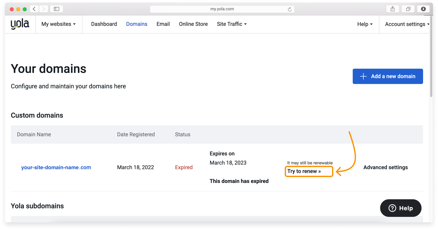 Renewing your domain – Sitebuilder+