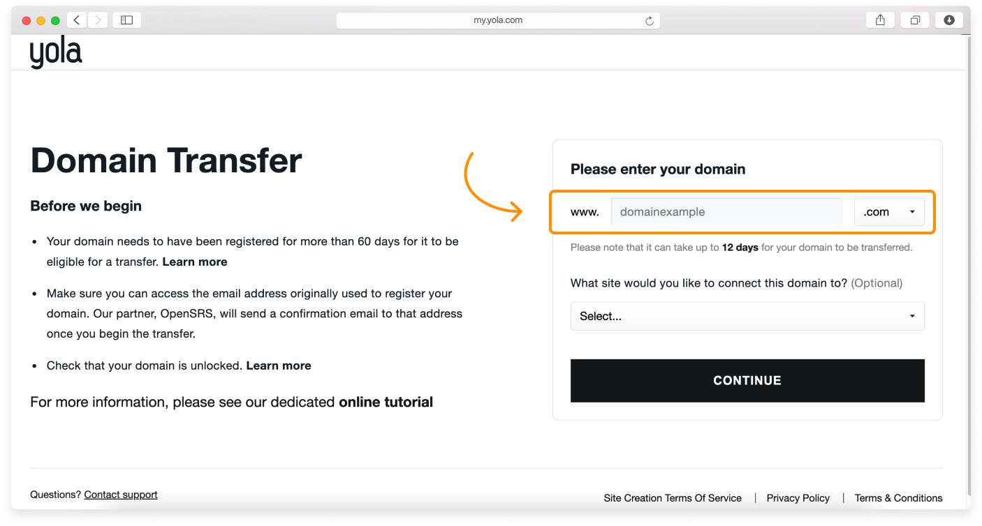 Transferring a domain to Yola – Sitebuilder+